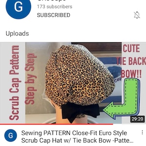 Sewing PATTERN Tie Back Bow Close-fit Euro Style Scrub Cap Hat *sew It ...