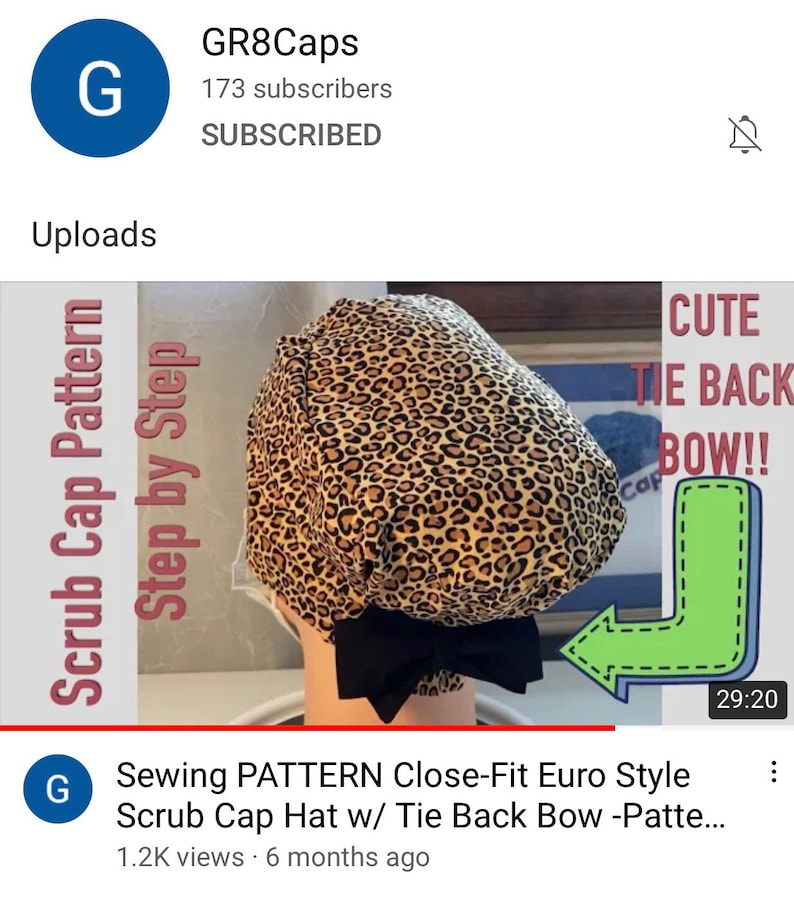 Sewing PATTERN Tie Back Bow Close-fit Euro Style Scrub Cap Hat *sew It ...