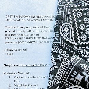 Sewing PATTERN Greys Anatomy-inspired Euro Style Surgical Scrub Cap Hat DIY Easy Sew Digital ...