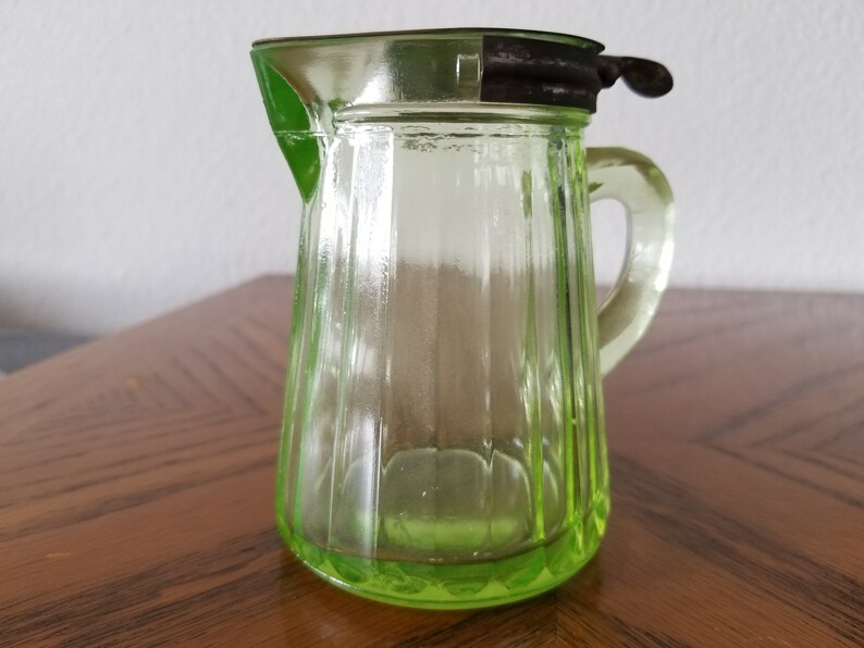 Anchor Hocking Green Uranium Glass Syrup Pitcher With Metal - Etsy
