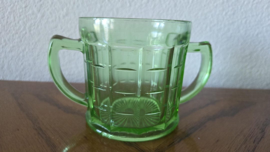 Uranium Glass Colonial Block Sugar Base With 2 Handles, 3.75 Inches ...
