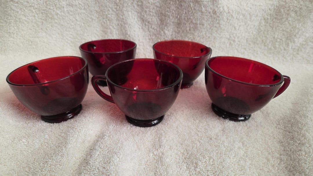 Royal Ruby Red Punch Cups, Set of 5, Anchor Hocking, 2.5 " Tall, 3.5 ...