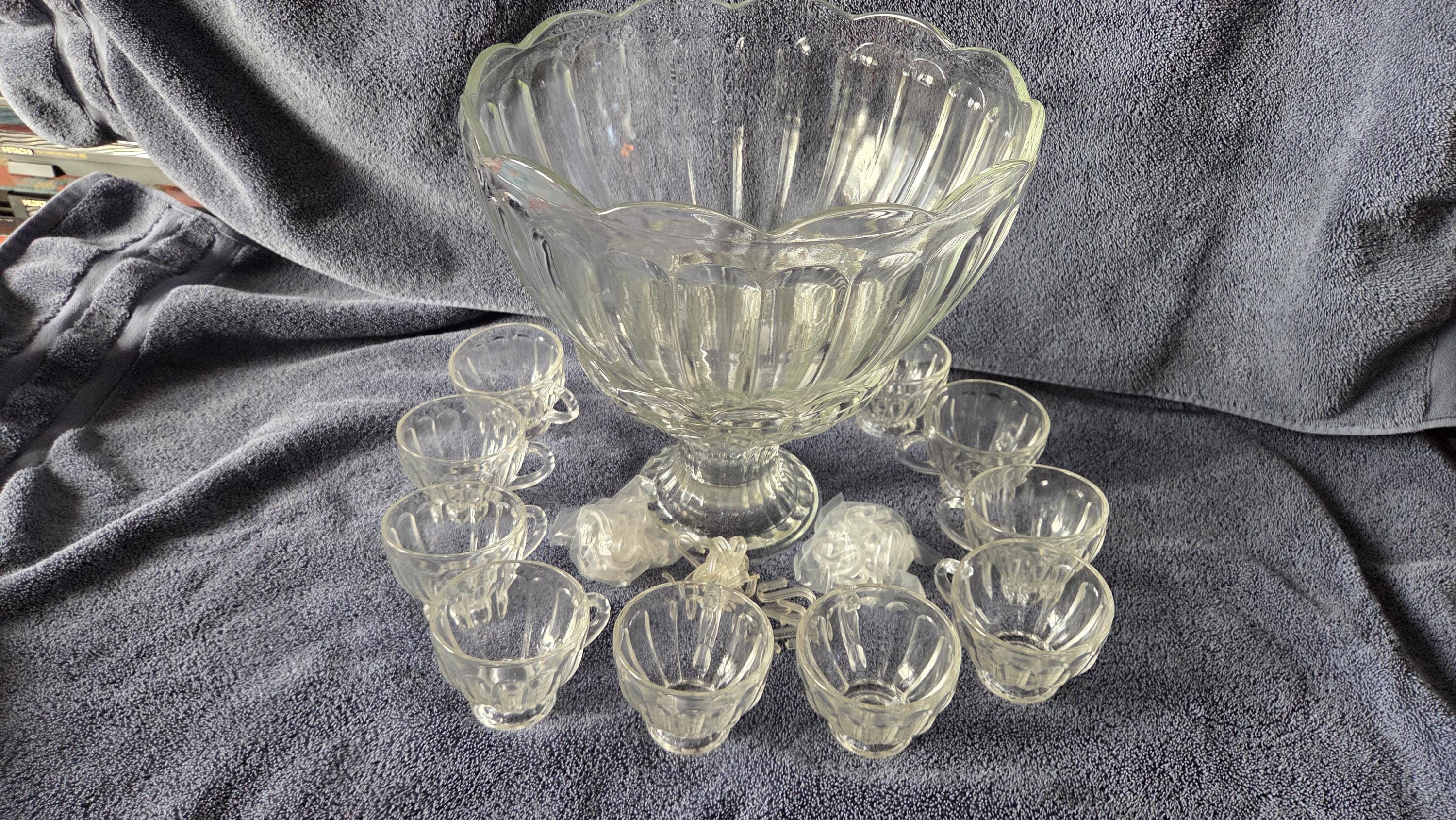 Colonial Punch Bowl Set, Anchor Hocking 1950's, 1 Bowl, 1 Base, 12 Cups ...