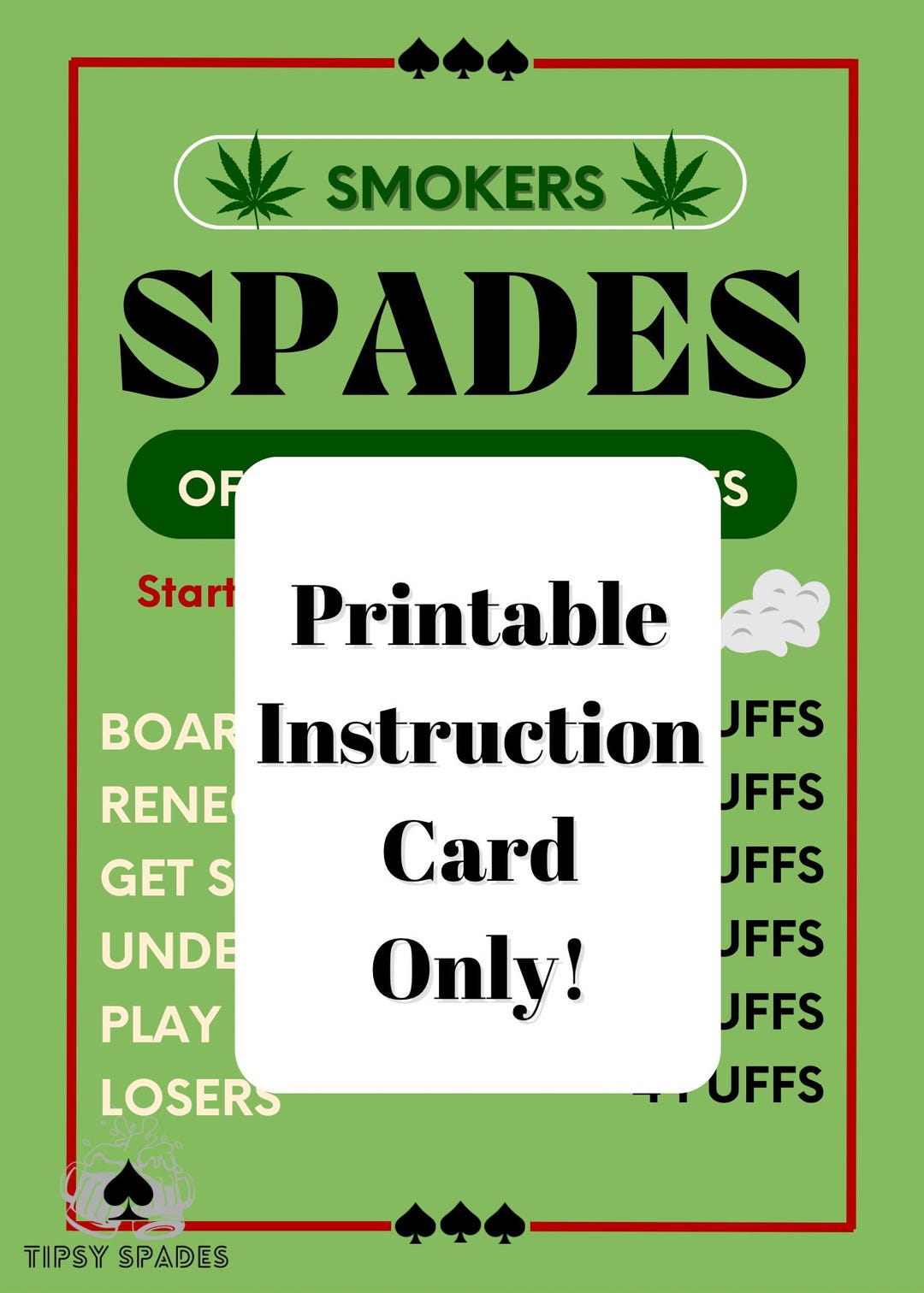 Smokers Spades Party Game, Smokers Spades Rules, Spades Rules, Playing ...