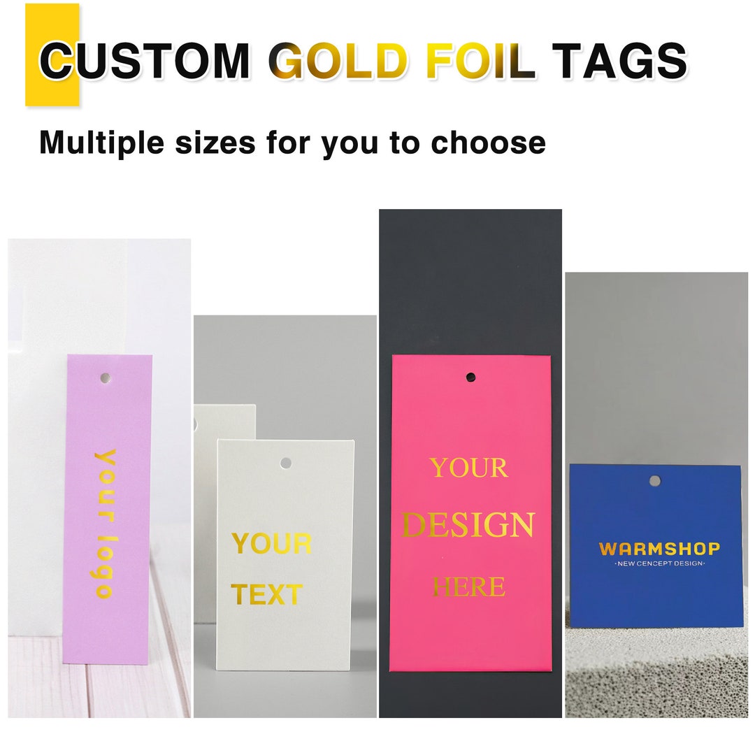 Custom Gold Foil Tags With Strings, Wedding Favor Tags, Bridal Shower ...