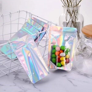Resealable Holographic Color Bags, Custom Bags, Flat Clear Food Storage ...