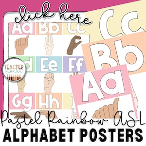 ASL (american Sign Language) Alphabet Poster, Pastel Rainbow Diverse ...
