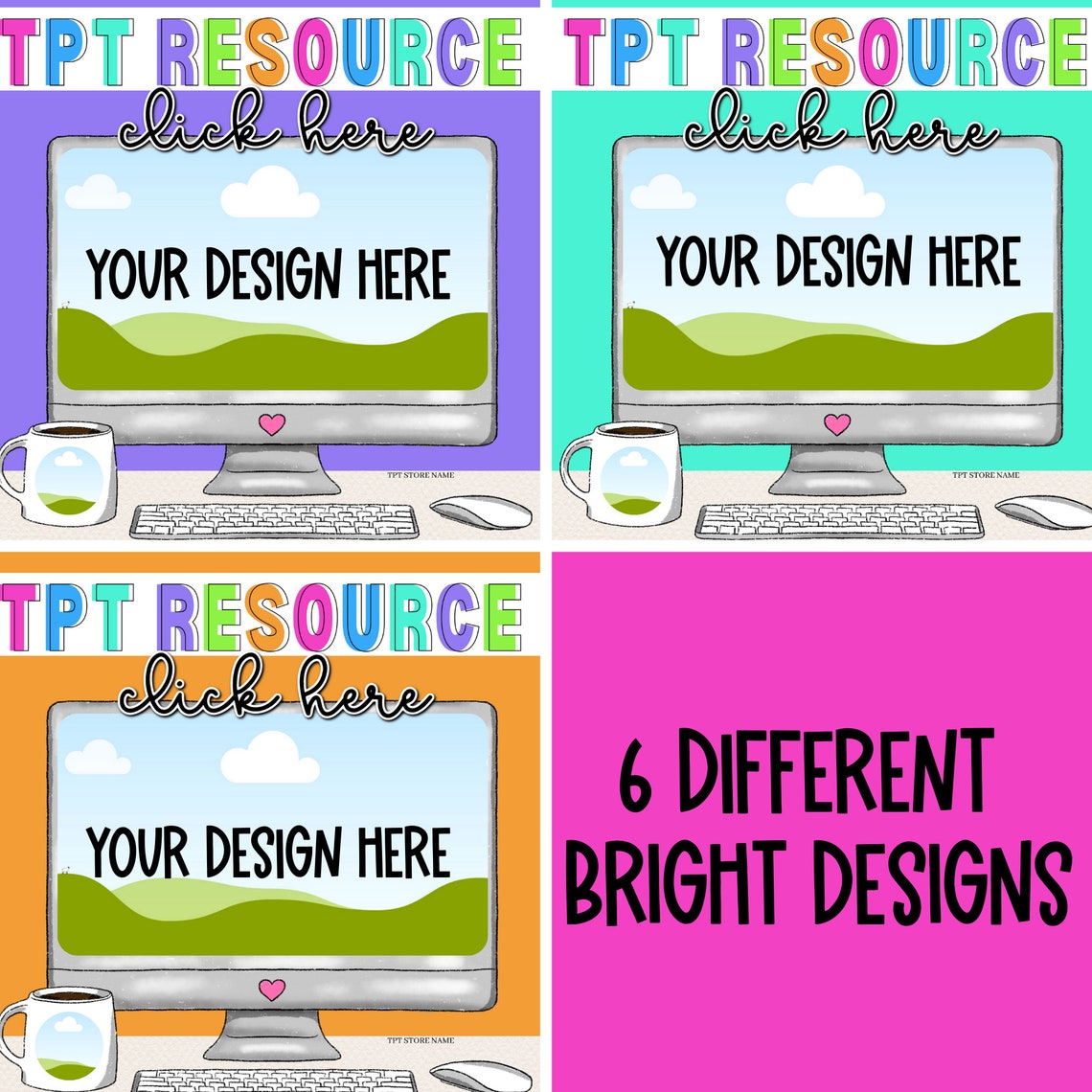 Canva Editable TPT Product Mockup Template, Rainbow Bright Themed ...
