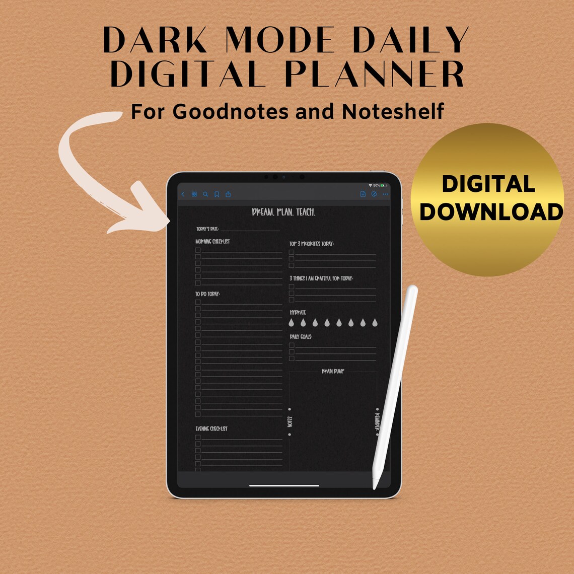 Daily Planner Dark Mode Daily Planner for Teachers - Etsy