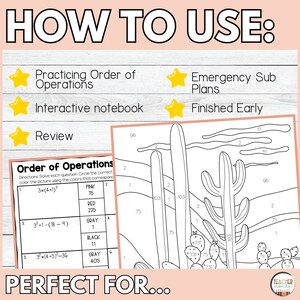 Order of Operations Color by Number, 6th Grade Math, Worksheet Order of ...