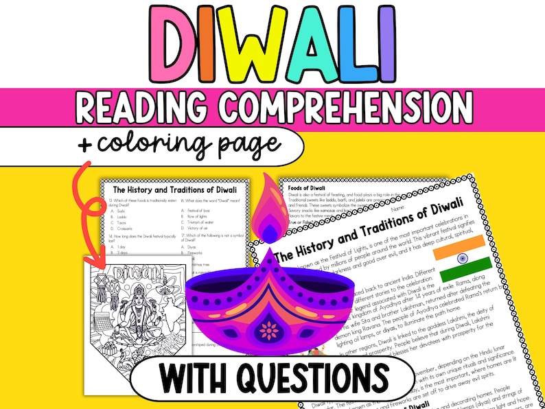 Diwali | Informational Text Reading Comprehension, Passage, Coloring ...