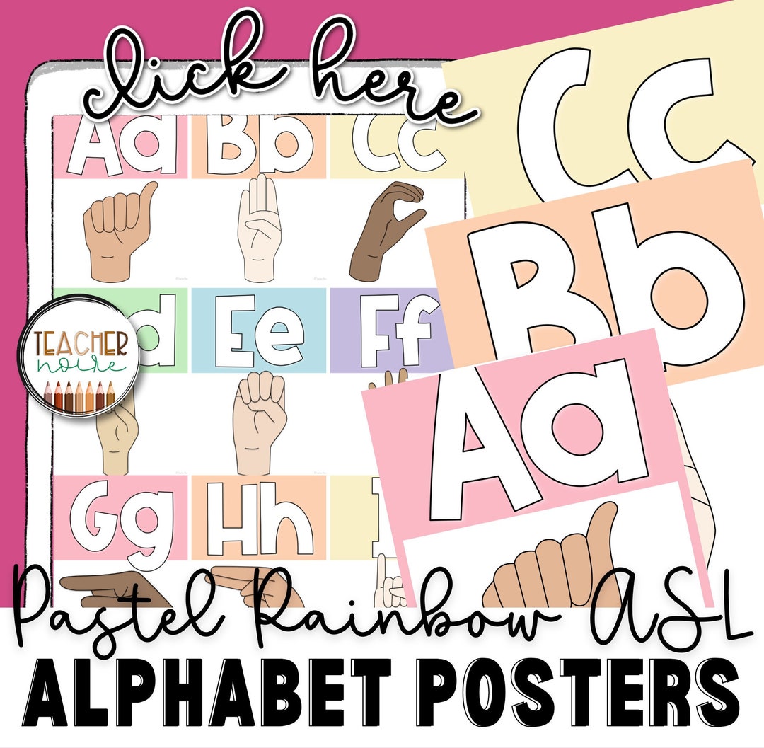 ASL (american Sign Language) Alphabet Poster, Pastel Rainbow Diverse ...