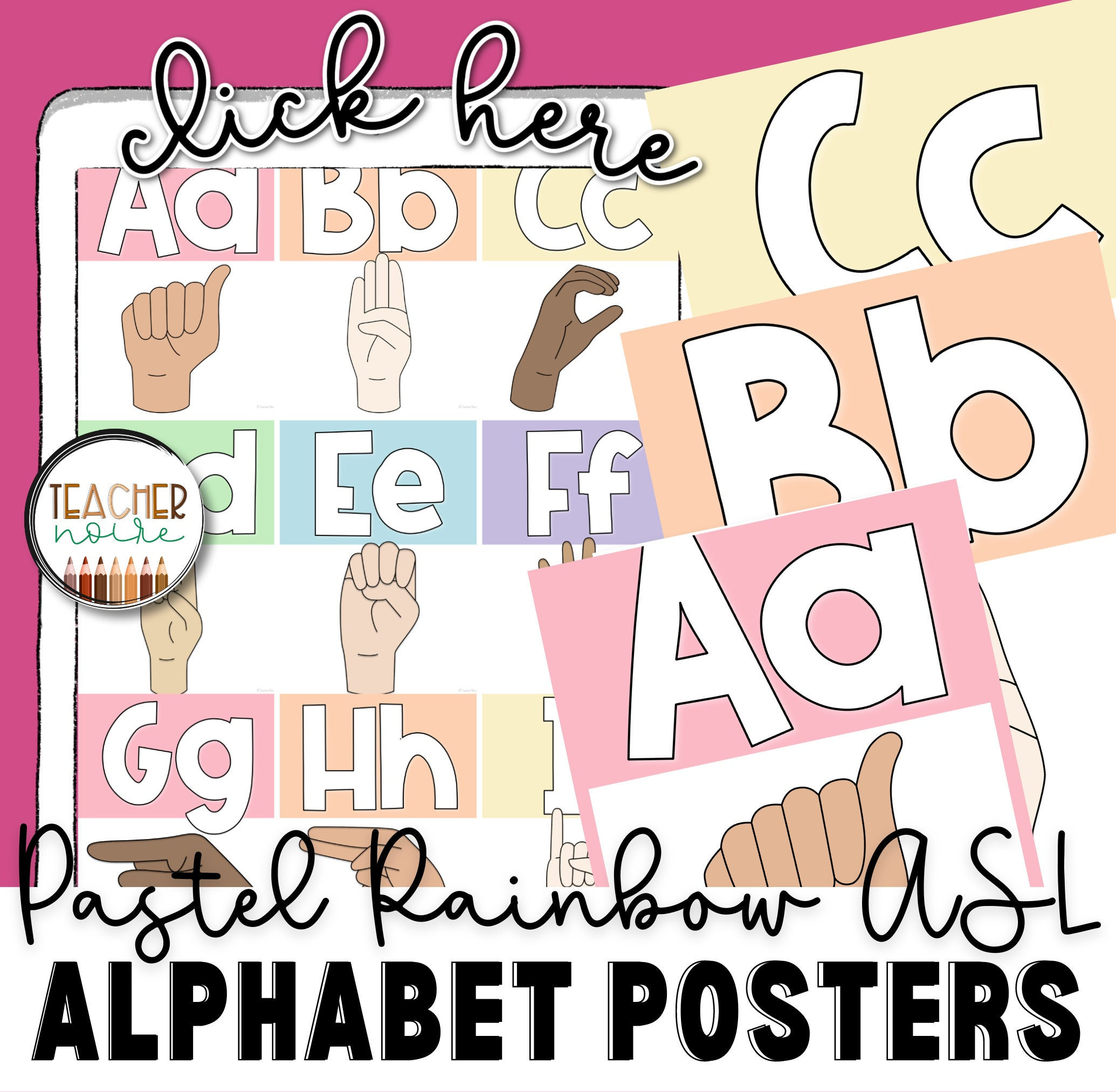 ASL (american Sign Language) Alphabet Poster, Pastel Rainbow Diverse ...