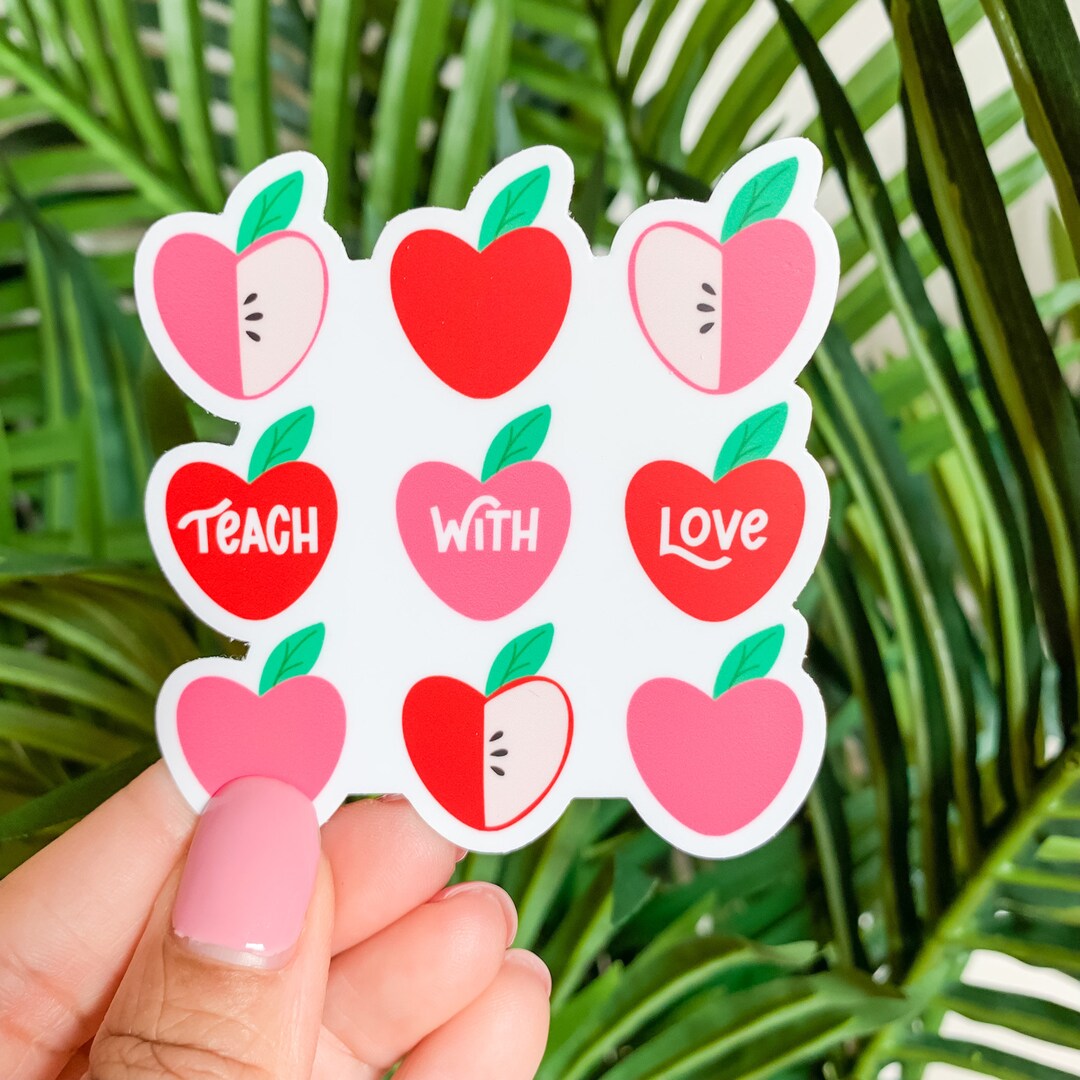 Teach With Love Pink Heart Teacher Sticker, Valentines Day Sticker - Etsy