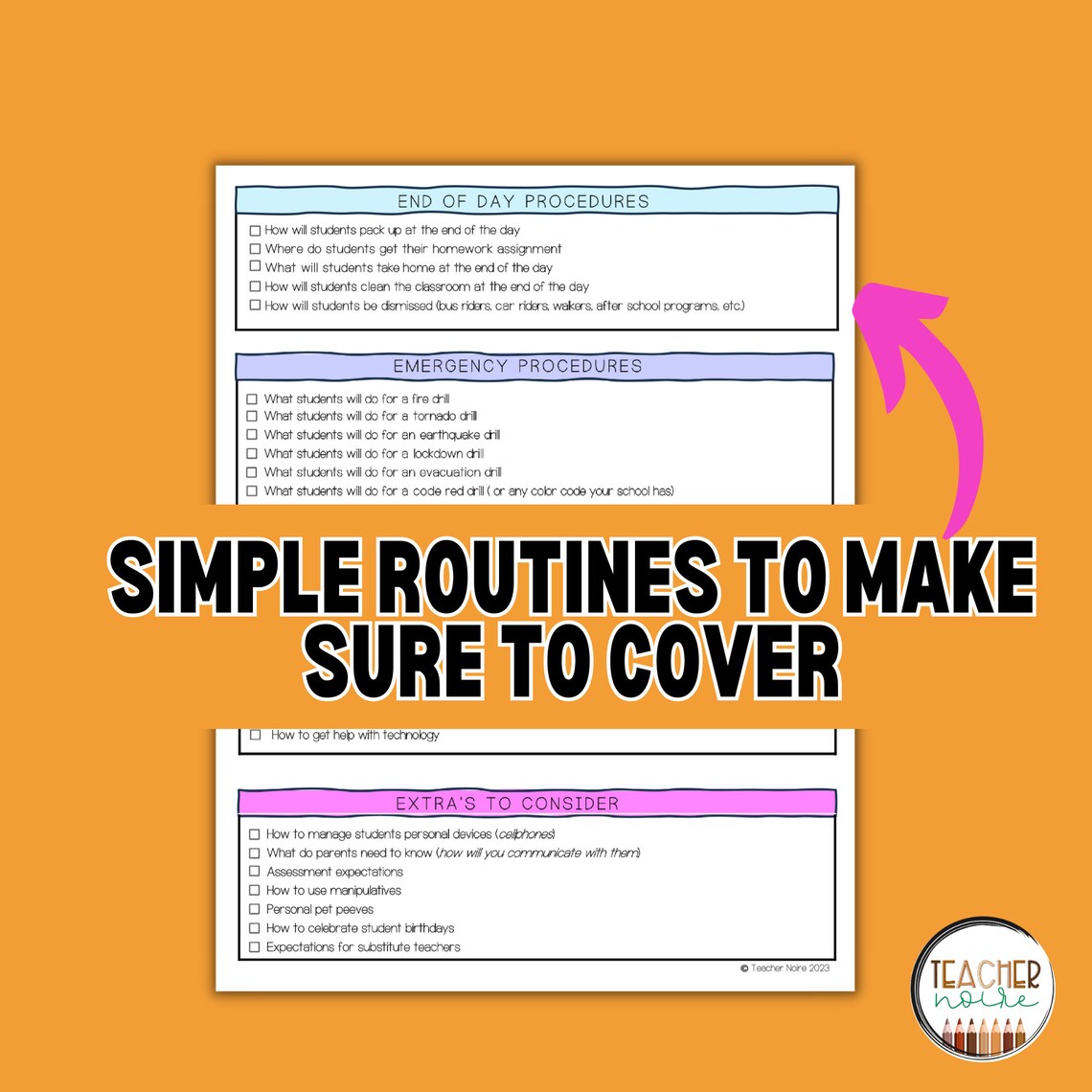 Routines and Procedures in the Classroom Checklist, Beginning of the ...