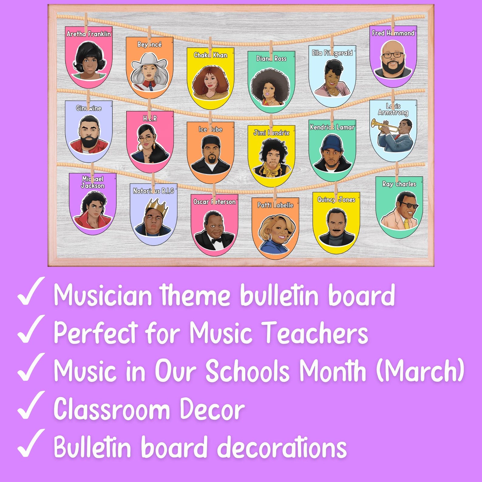 Famous Musicians Bulletin Board Poster Set, Door Decor, Music Classroom ...
