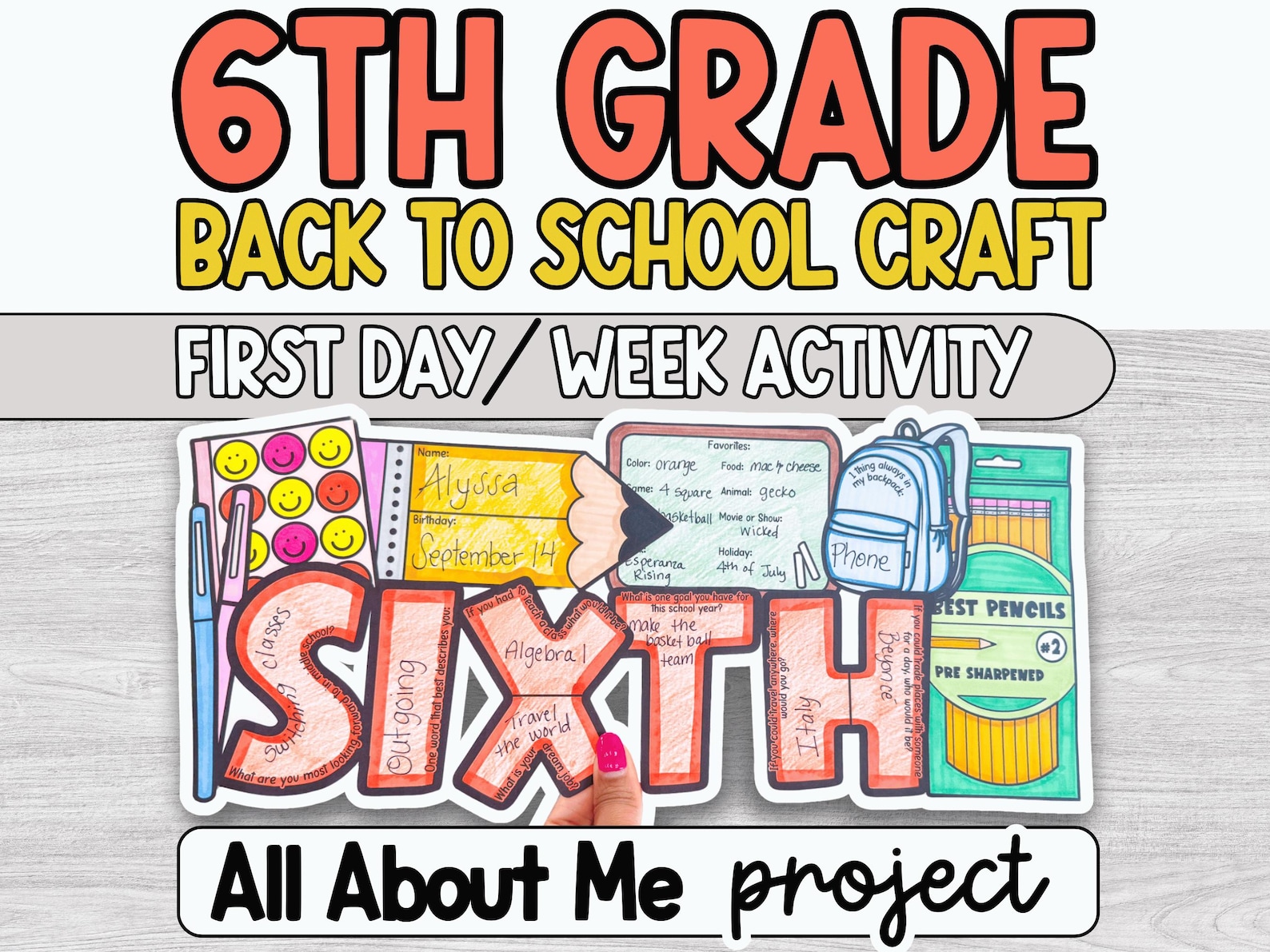 6th Grade All About Me Craft, First Day Week of Middle School ...