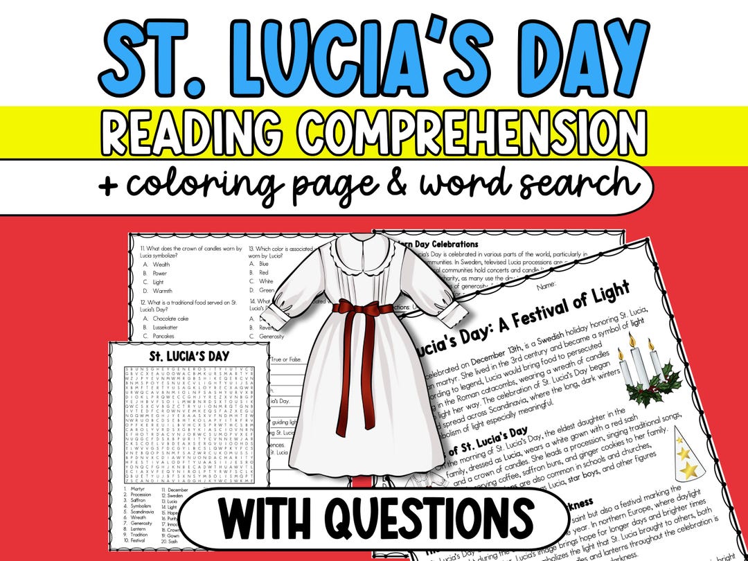 St. Lucia's Day | Reading Comprehension With Questions, December Winter ...