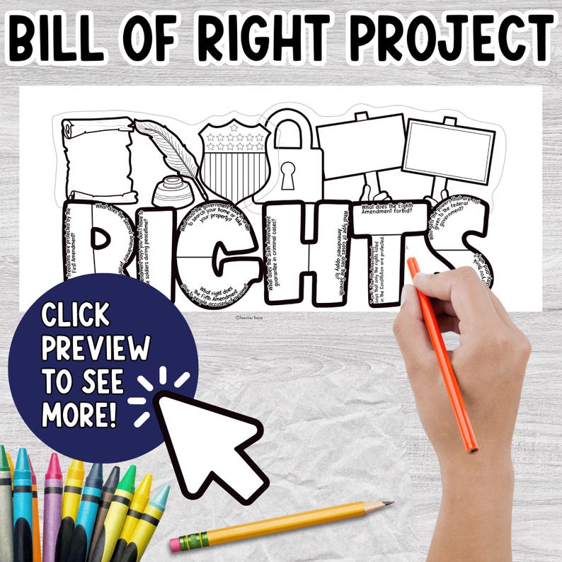 The Bill of Rights Worksheet Activity Project, the Amendments, Civics ...