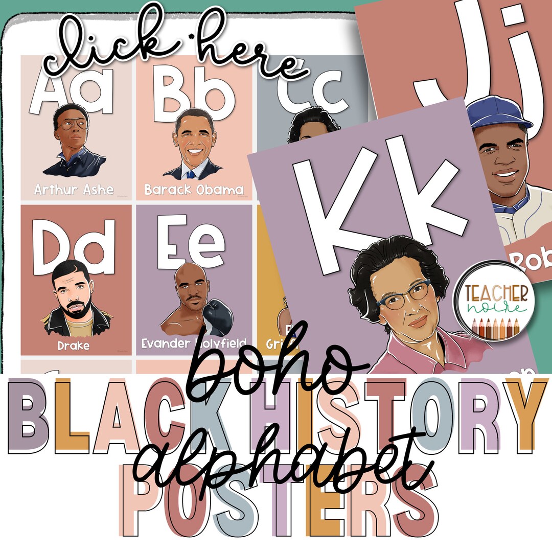 Black History Month Bulletin Board, Boho Black History Month Alphabet ...