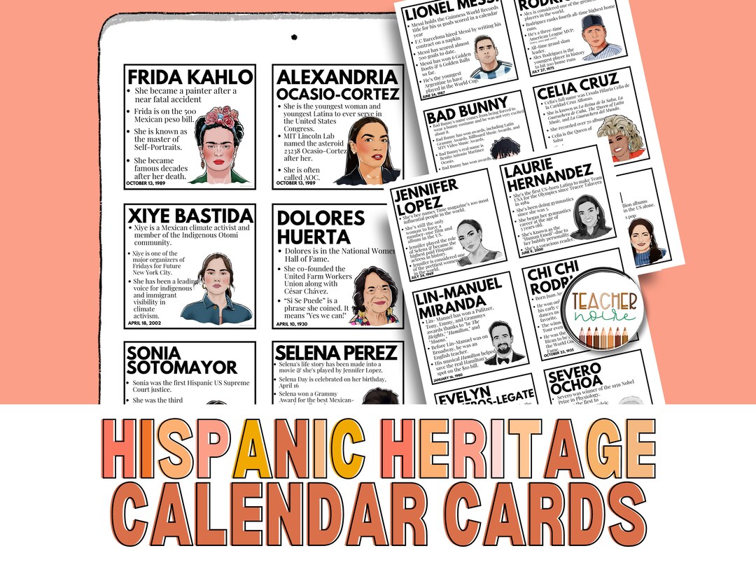 Pocket Chart Calendar Cards, Hispanic History Month Cards, Classroom ...