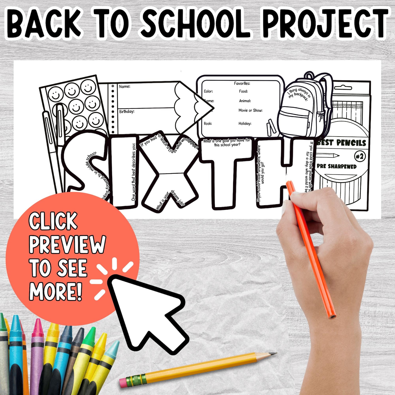 6th Grade All About Me Craft, First Day Week of Middle School ...