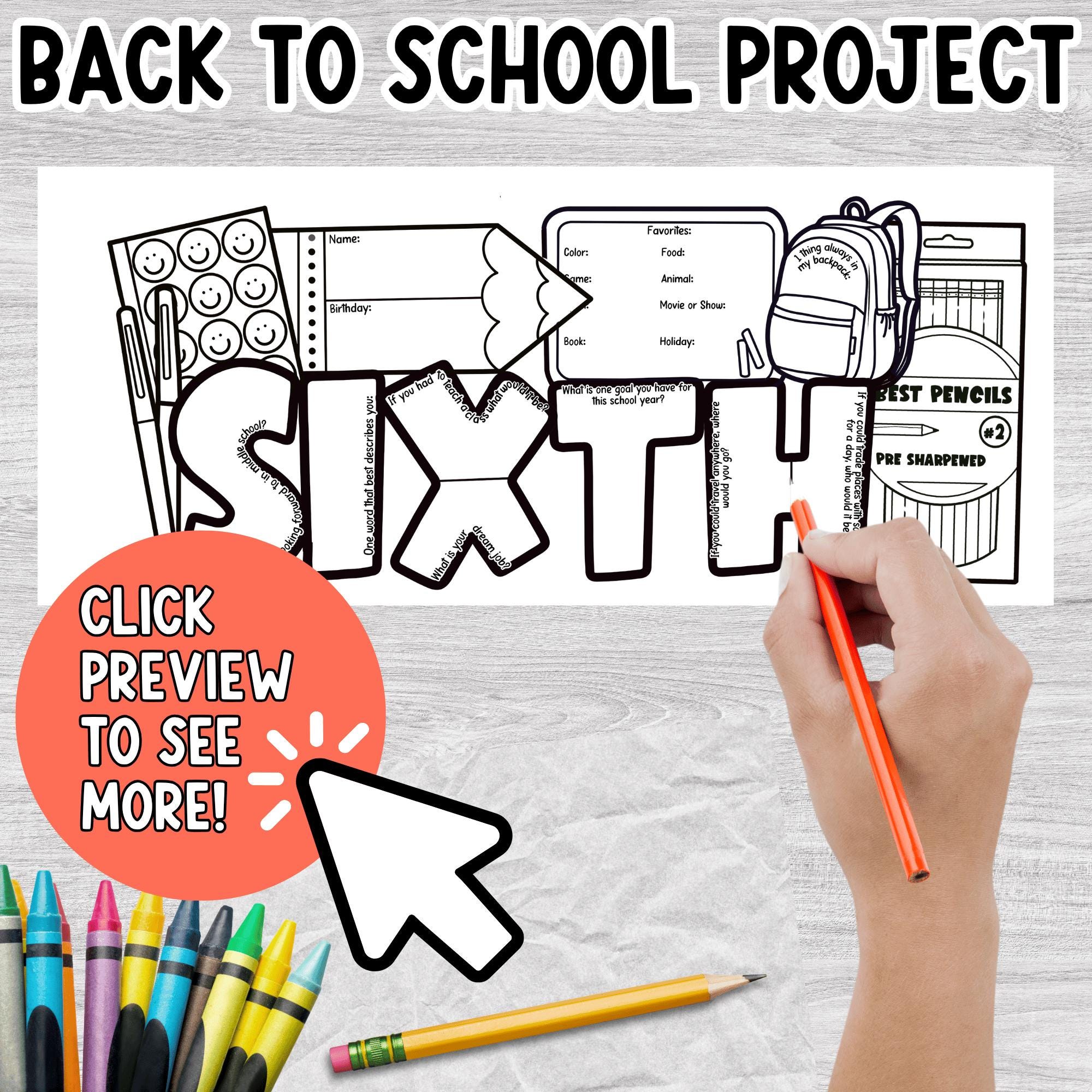 6th Grade All About Me Craft, First Day Week of Middle School ...