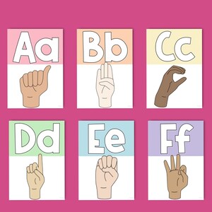 ASL (american Sign Language) Alphabet Poster, Pastel Rainbow Diverse ...