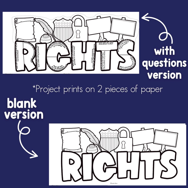 The Bill of Rights Worksheet Activity Project, the Amendments, Civics ...