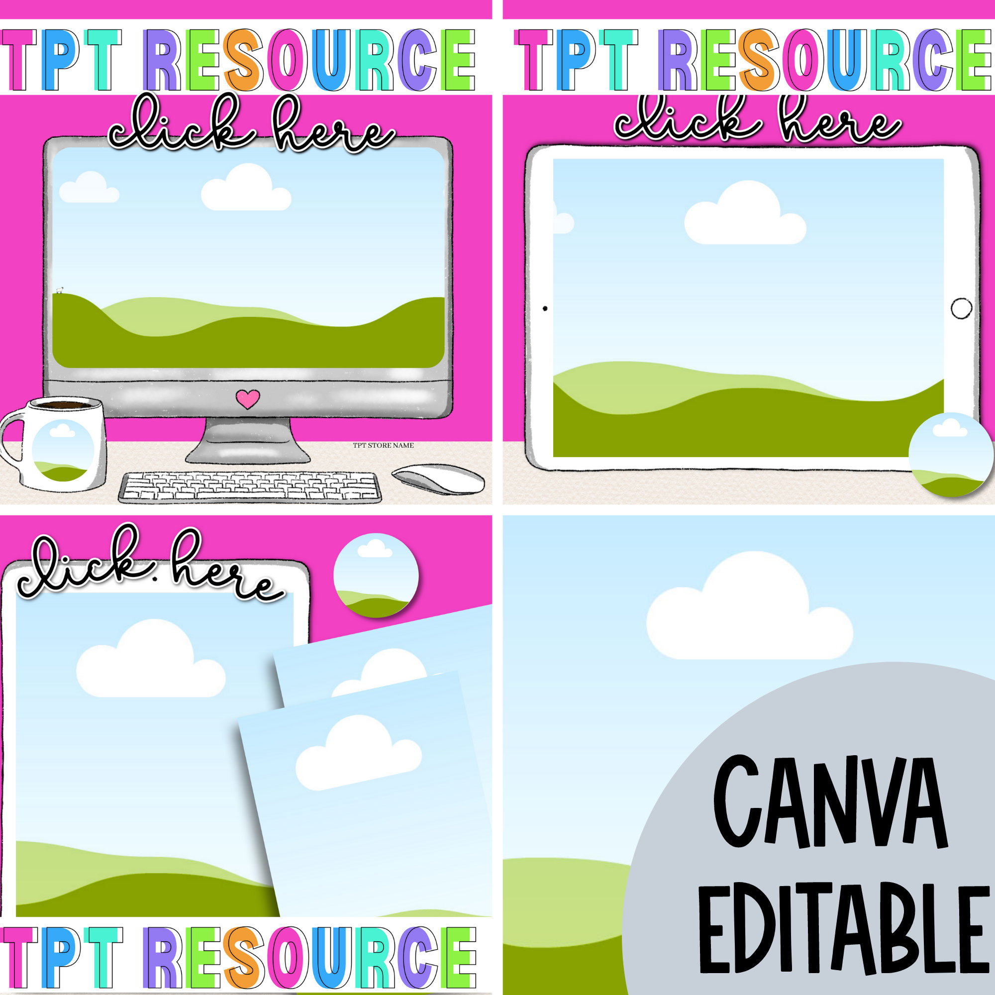 Canva Editable TPT Product Mockup Template, Rainbow Bright Themed ...
