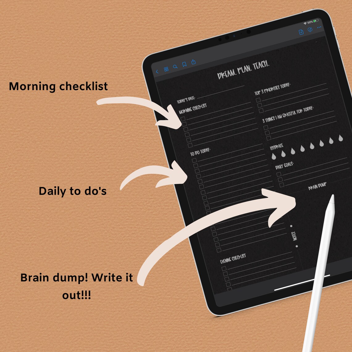 Daily Planner Dark Mode Daily Planner for Teachers - Etsy