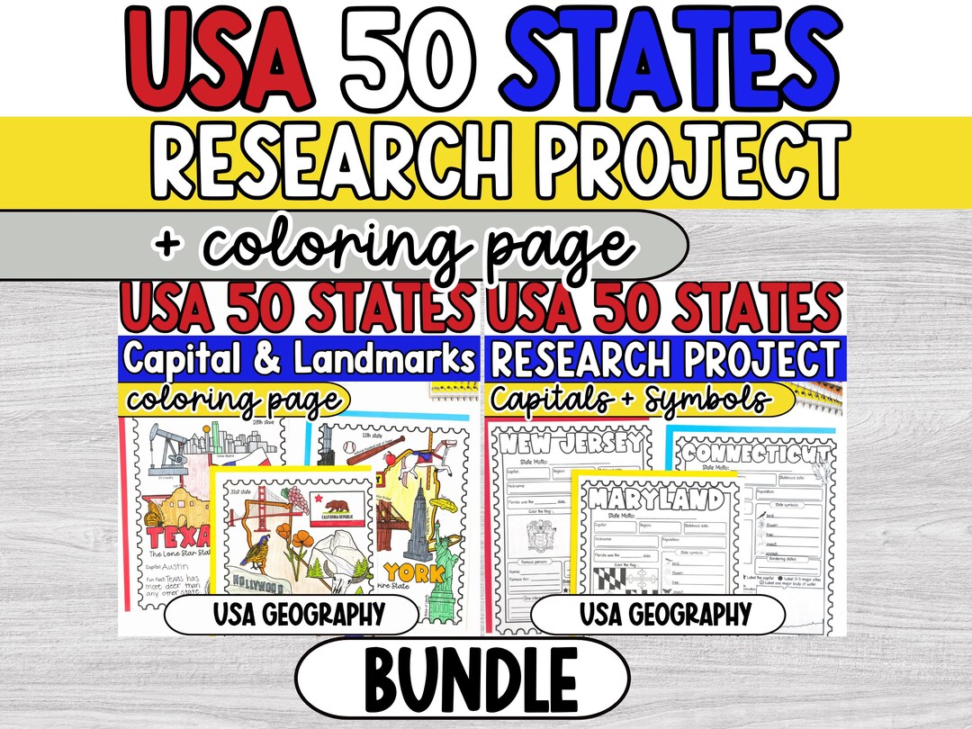 50 United States Research Project, Coloring Pages, 4th-5th Grade ...