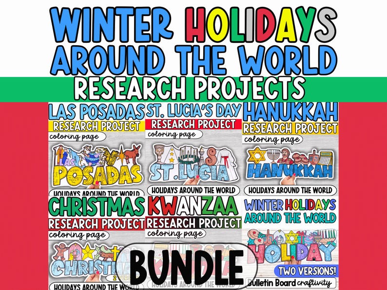 Winter Holidays Around the World Craft Bundle, Bulletin Board, Kwanzaa ...