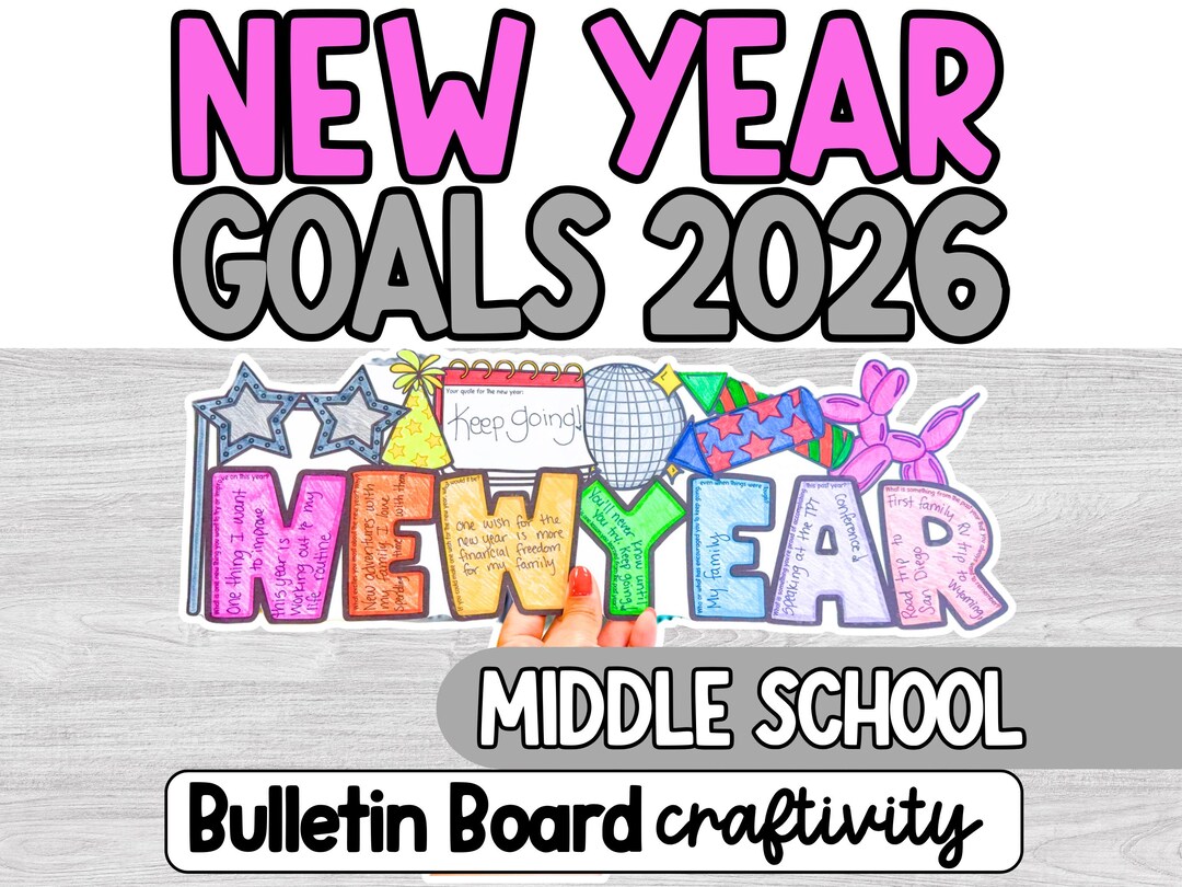 New Years 2026 Goals Setting Bulletin Board Craft, Middle School ...