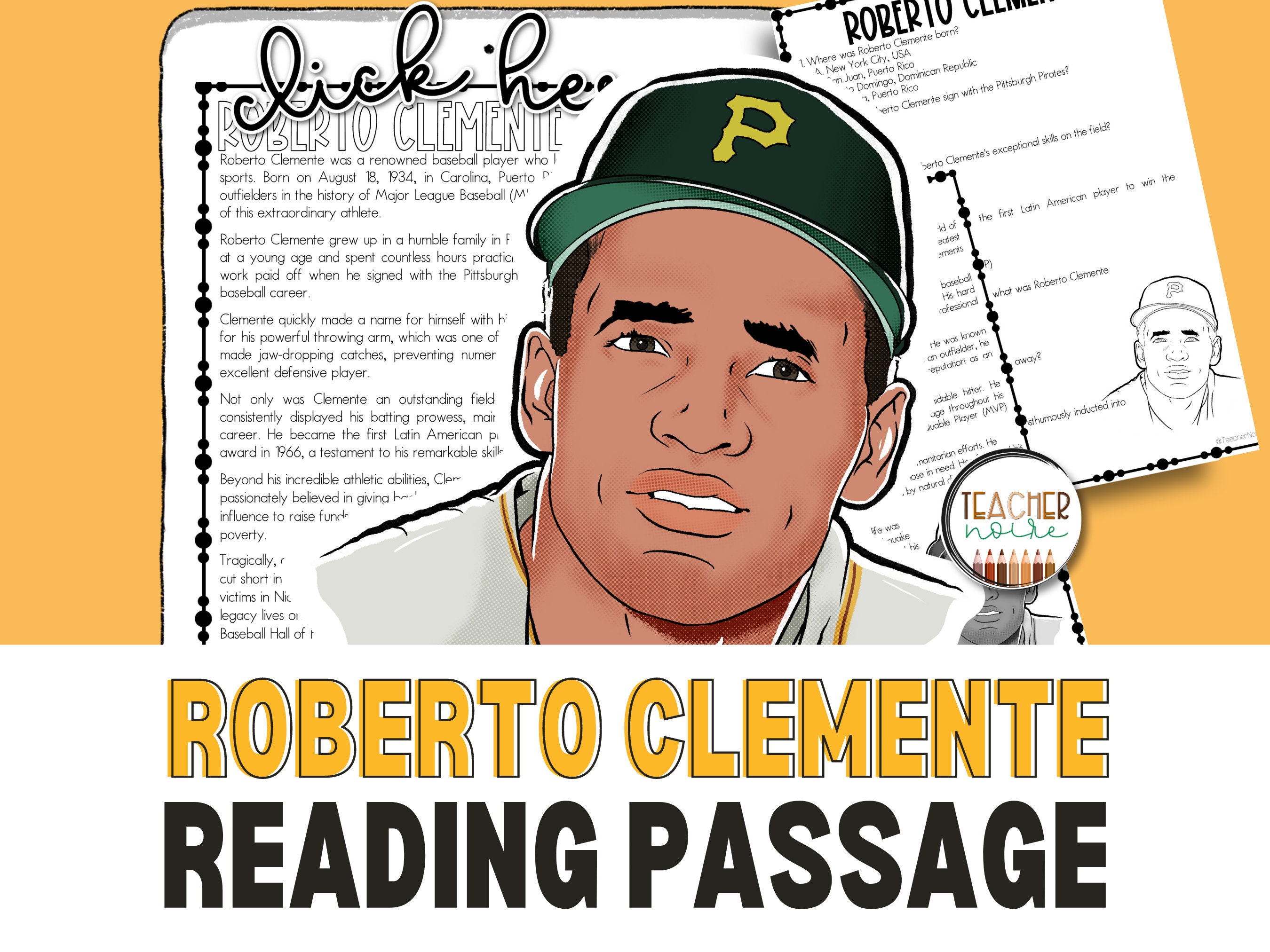Roberto Clemente Reading Passage, Hispanic Heritage Activity, Baseball ...