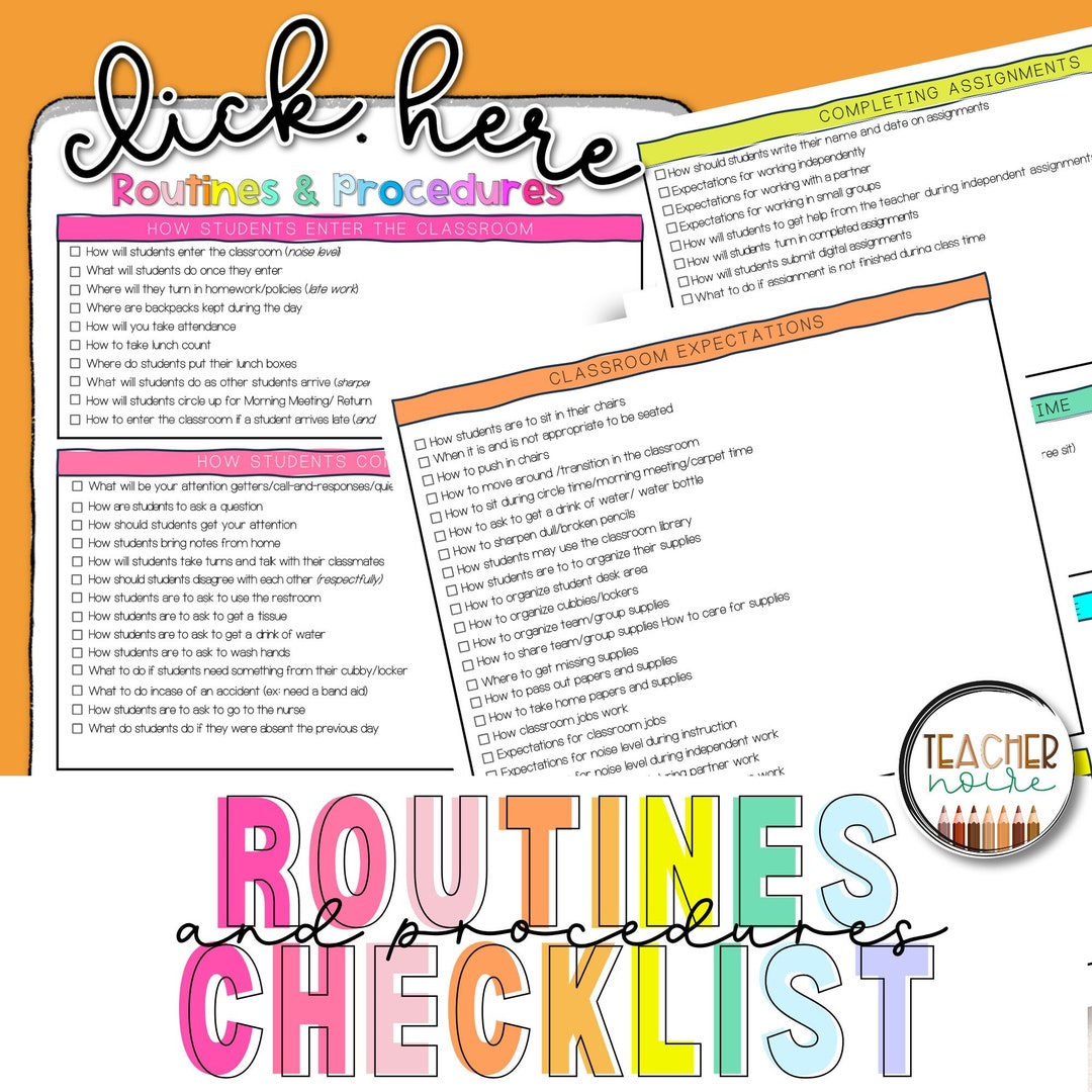 Routines and Procedures in the Classroom Checklist, Beginning of the ...