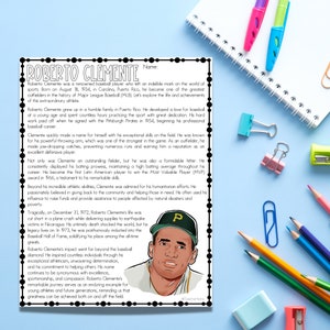 Roberto Clemente Reading Passage, Hispanic Heritage Activity, Baseball ...