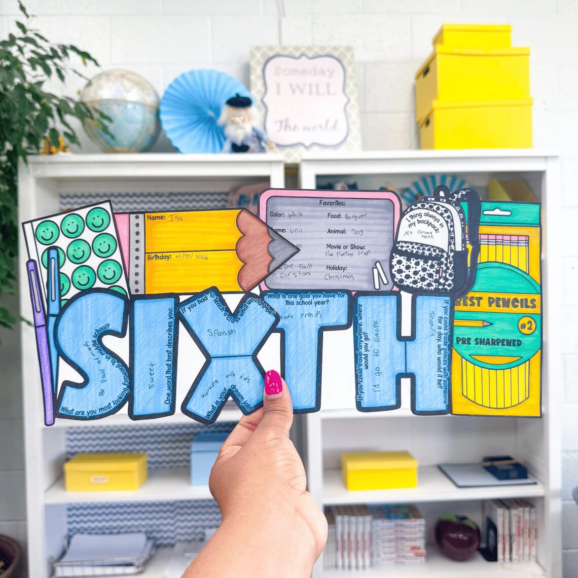 6th Grade All About Me Craft, First Day Week of Middle School ...
