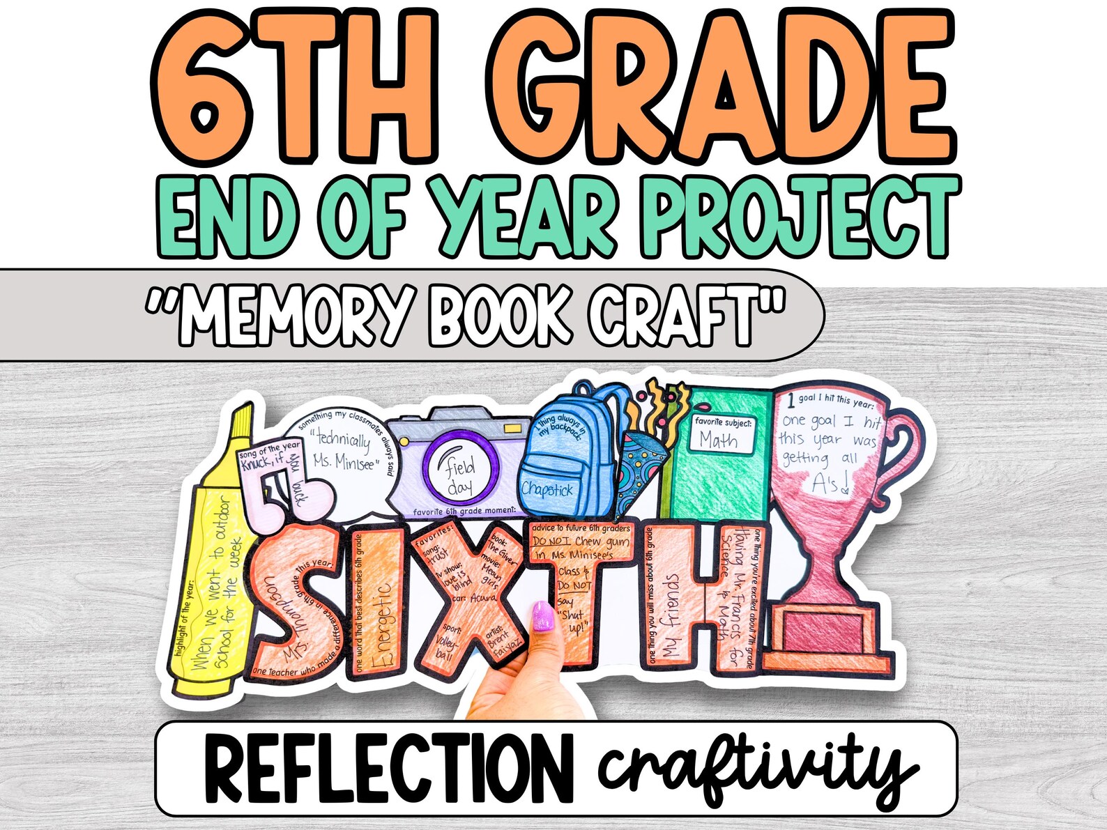6th Grade End of Year Memory Book, Reflection Craftivity, Last Week of ...