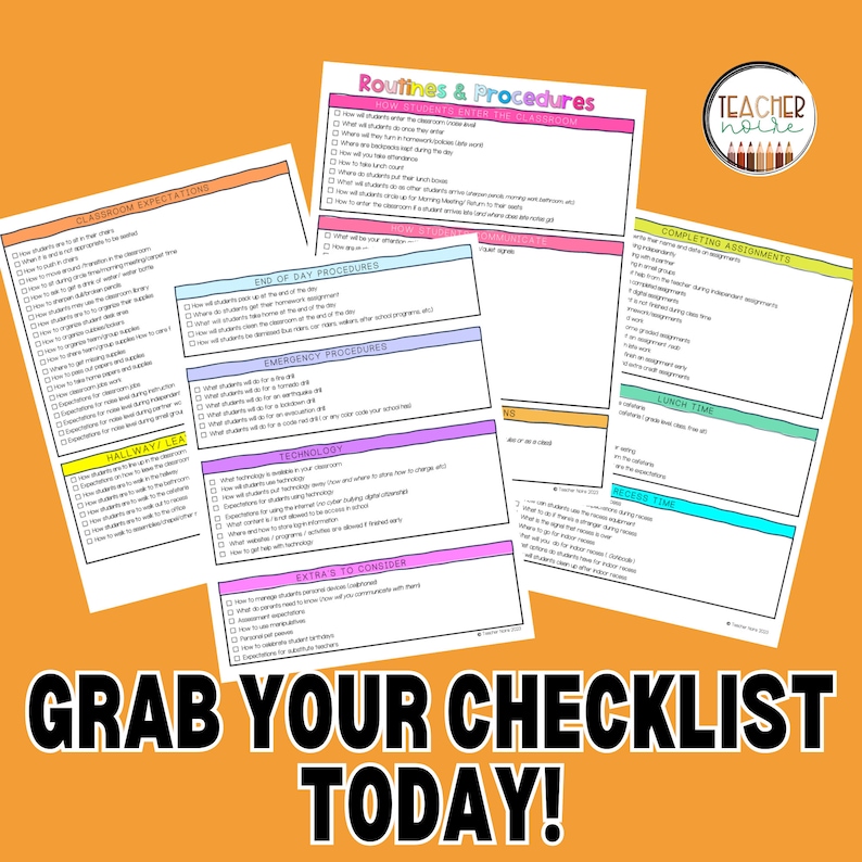 Routines and Procedures in the Classroom Checklist, Beginning of the ...