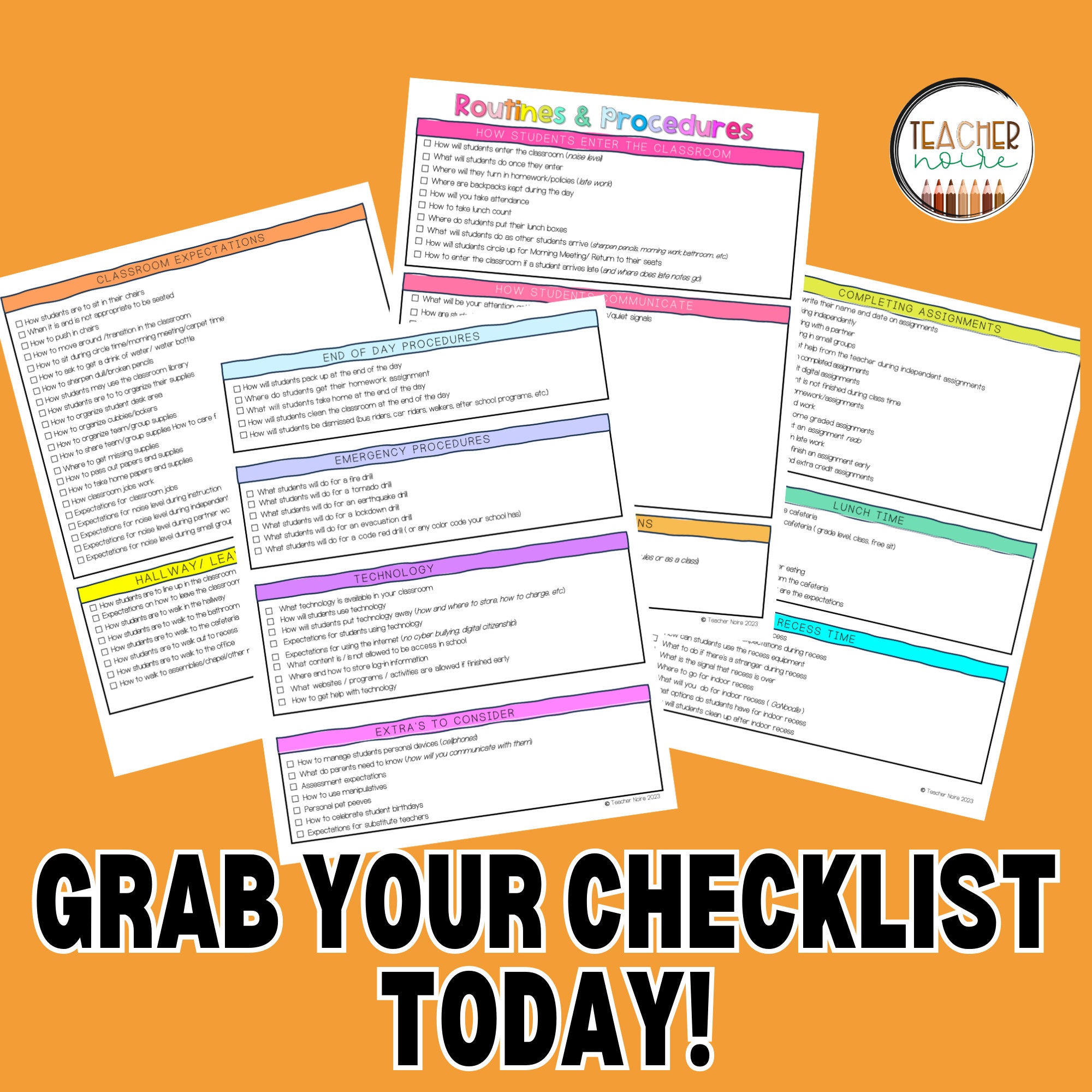 Routines and Procedures in the Classroom Checklist, Beginning of the ...