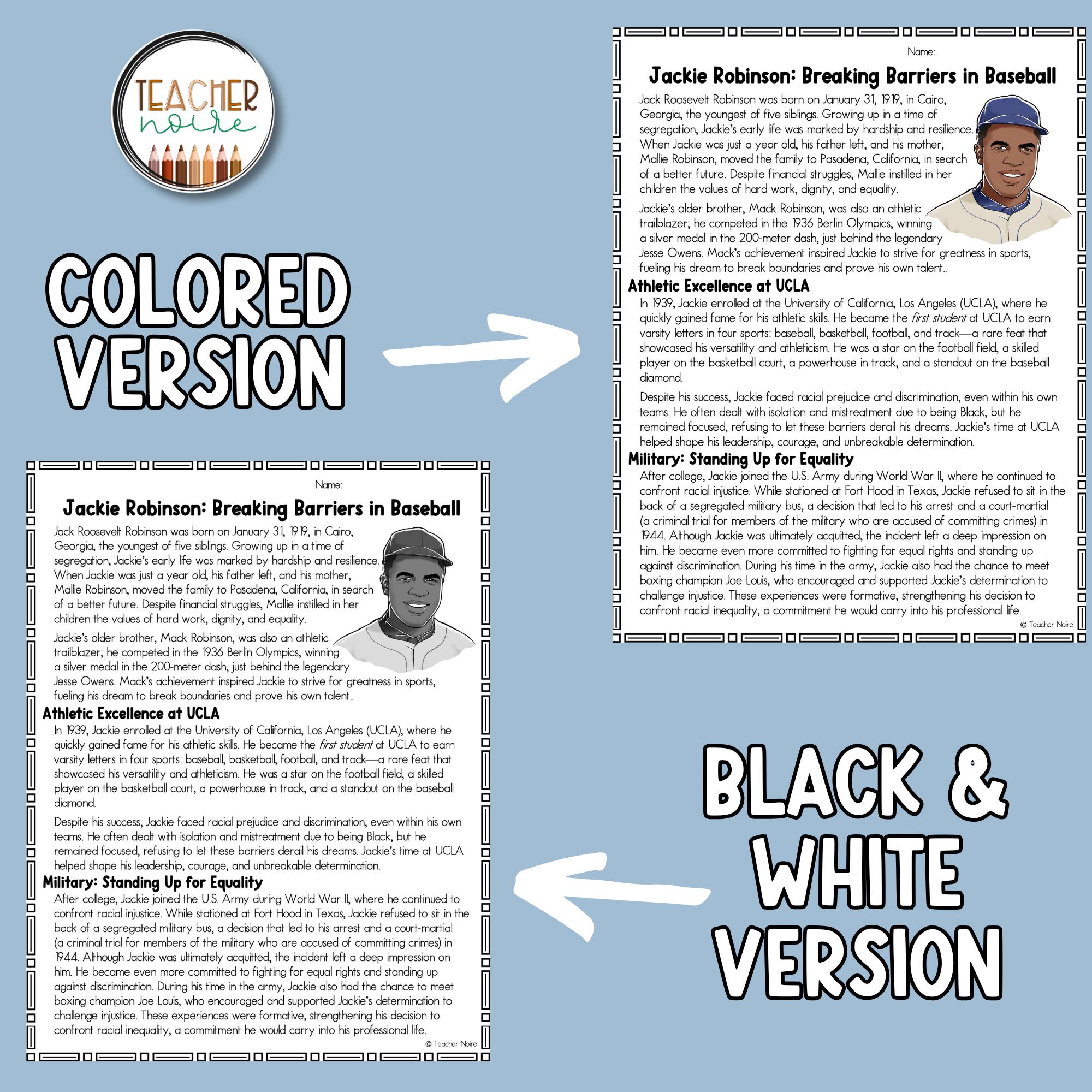 Jackie Robinson | Reading Comprehension Passage, Biography Project ...