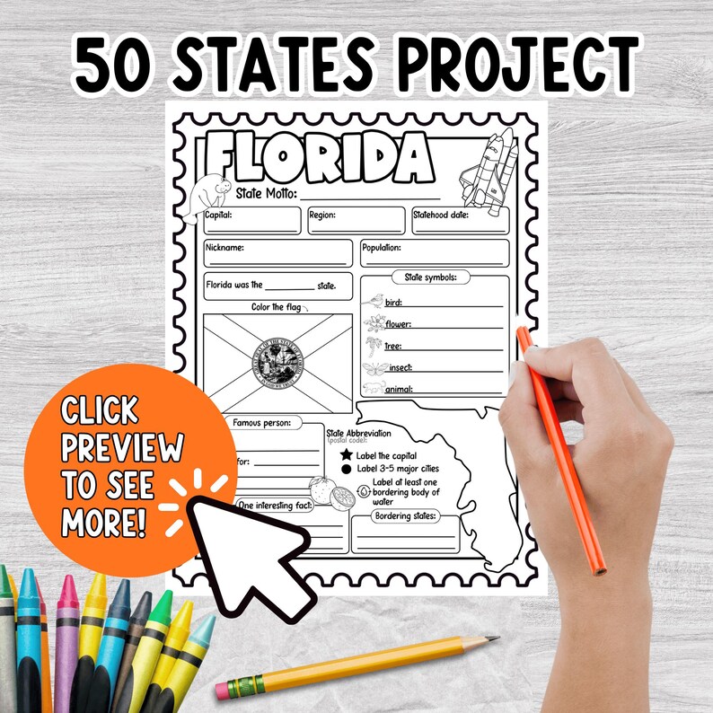 Florida State Research Project, Coloring Page, 4th-5th Grade Activity ...