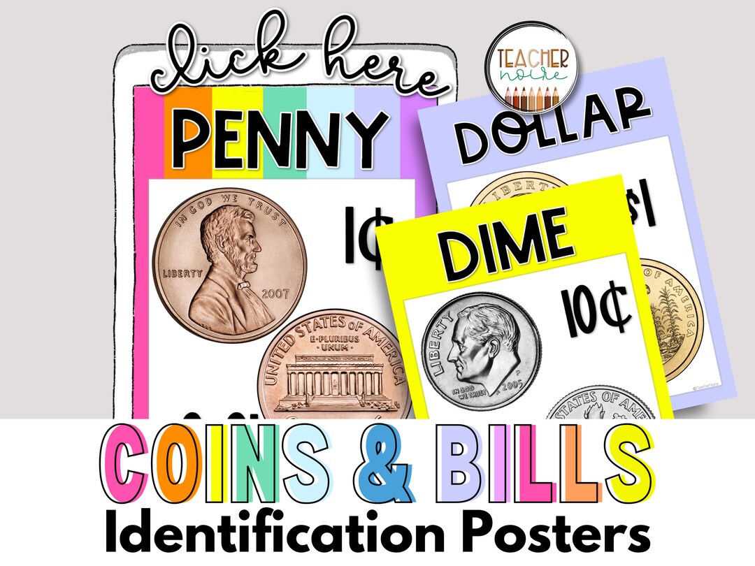 US Money Identification Posters, Coin Poster, Coin Recognition Sheet ...