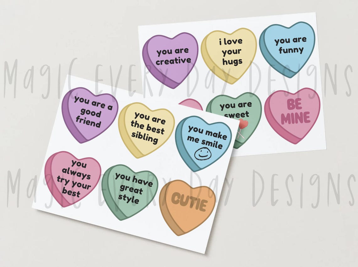 Printable Candy Heart Love Notes: Valentine's Day Cards (PDF) - Etsy
