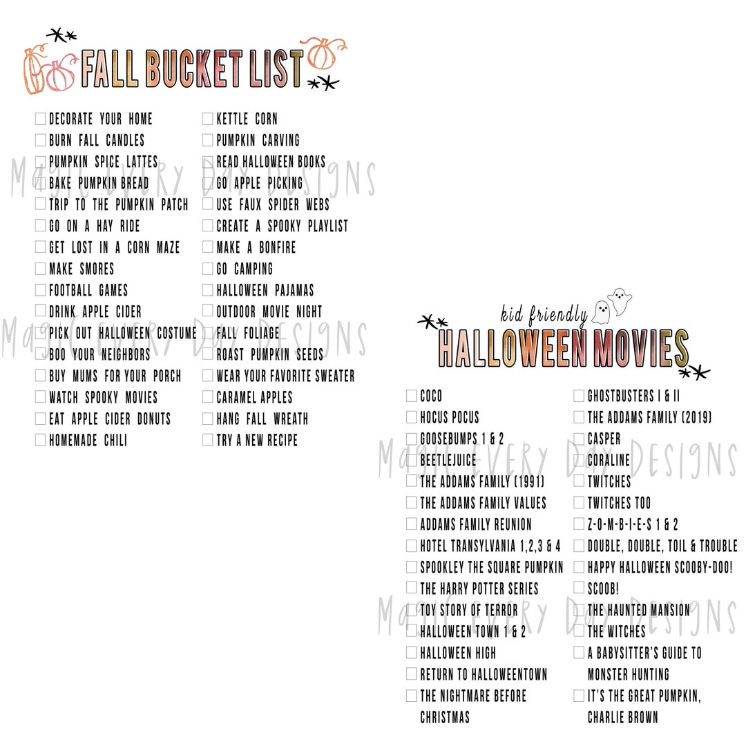FALL Bucket List & HALLOWEEN Kid Friendly Movie Challenge: PRINTABLES ...