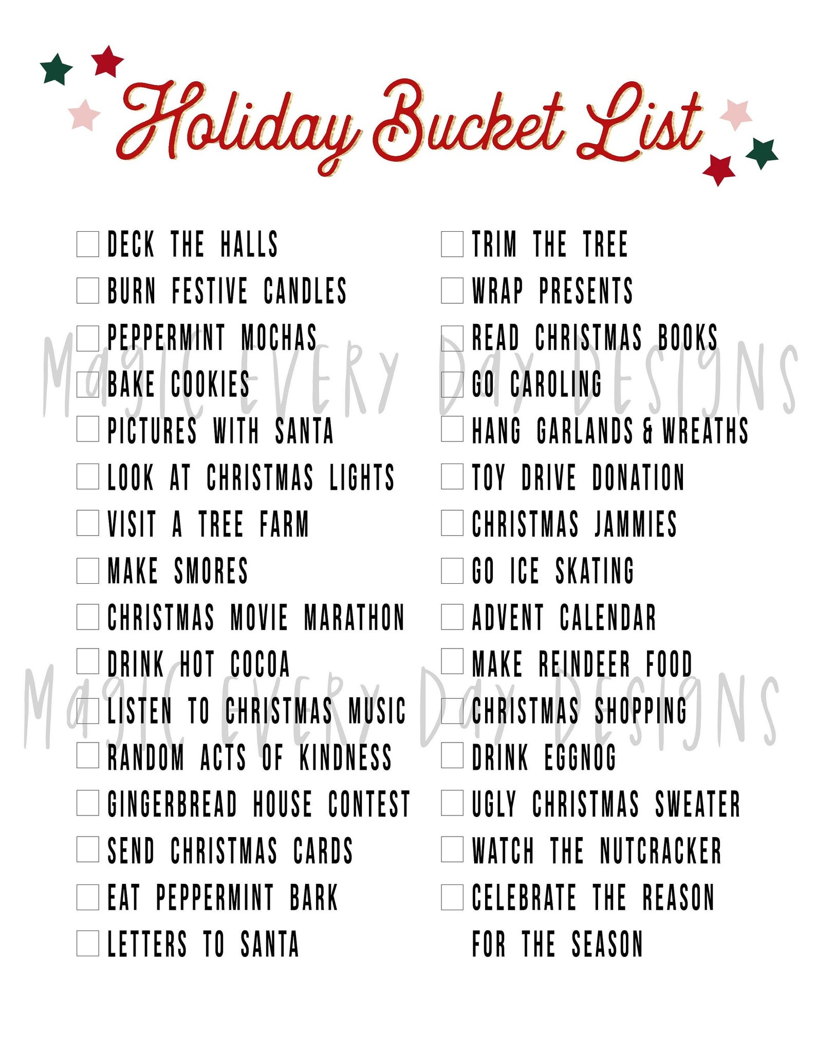 Christmas Bucket List: Family Holiday Activities Checklist (printable ...