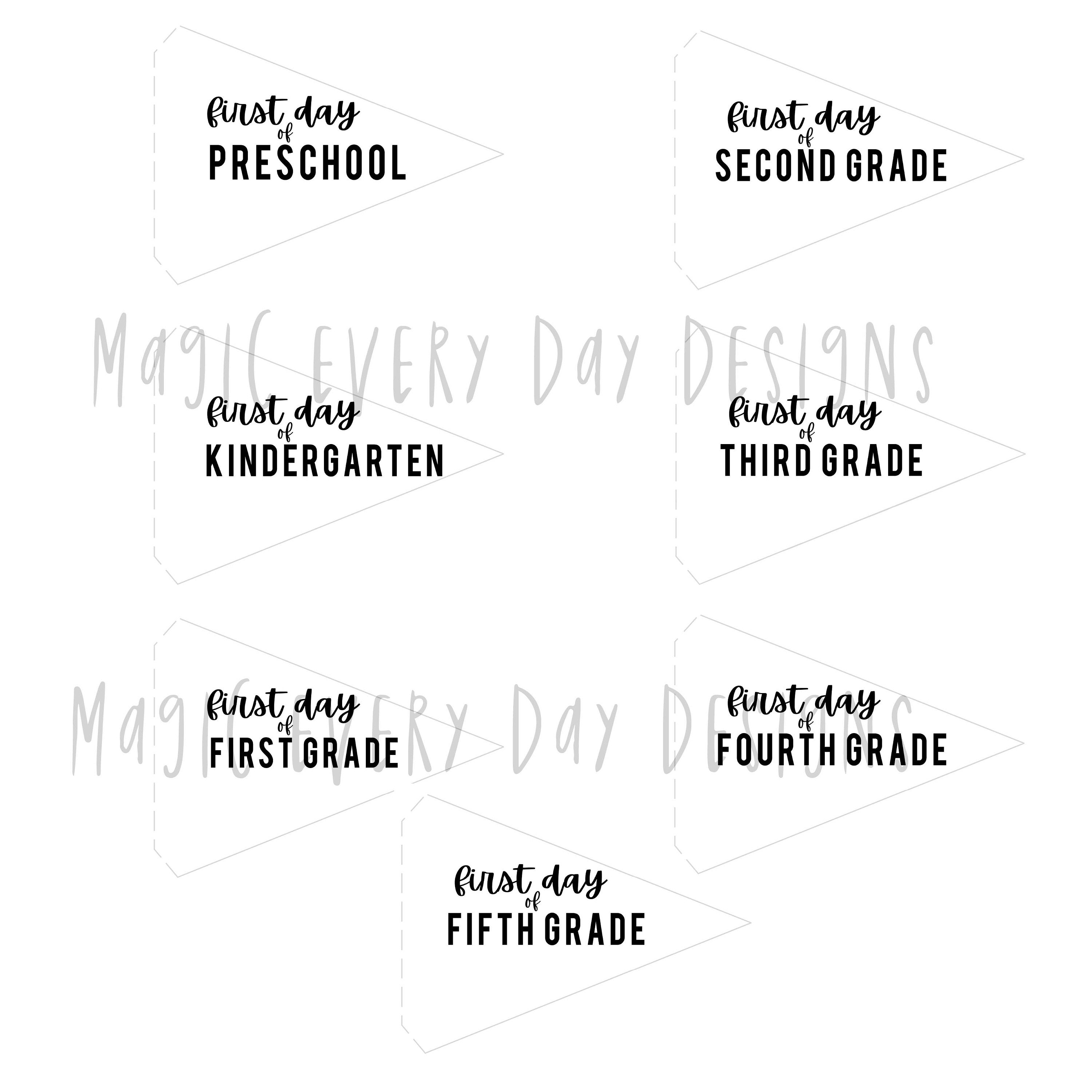 First Day of School Flag PRINTABLE: PRESCHOOL - FIFTH Grade - Etsy