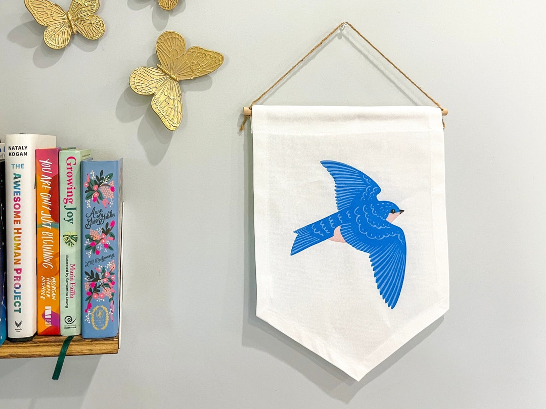Blue Bird Hanging Banner | Swallow Artwork | Inspirational Wall Art ...