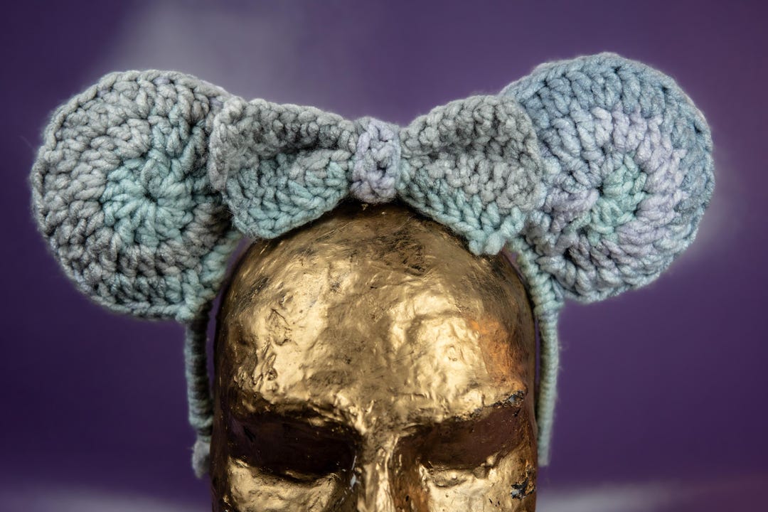 Crochet Cozy Grey Mouse Ears, Grey and Blue Handmade Mouse Ears ...